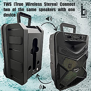 Iburst Portable Bluetooth PA Speaker System Rechargeable Outdoor Subwoofer, Microphone in, Party Lights, USB, Radio, Wired Microphone + Remote Stereo Loud Sound (IB12)