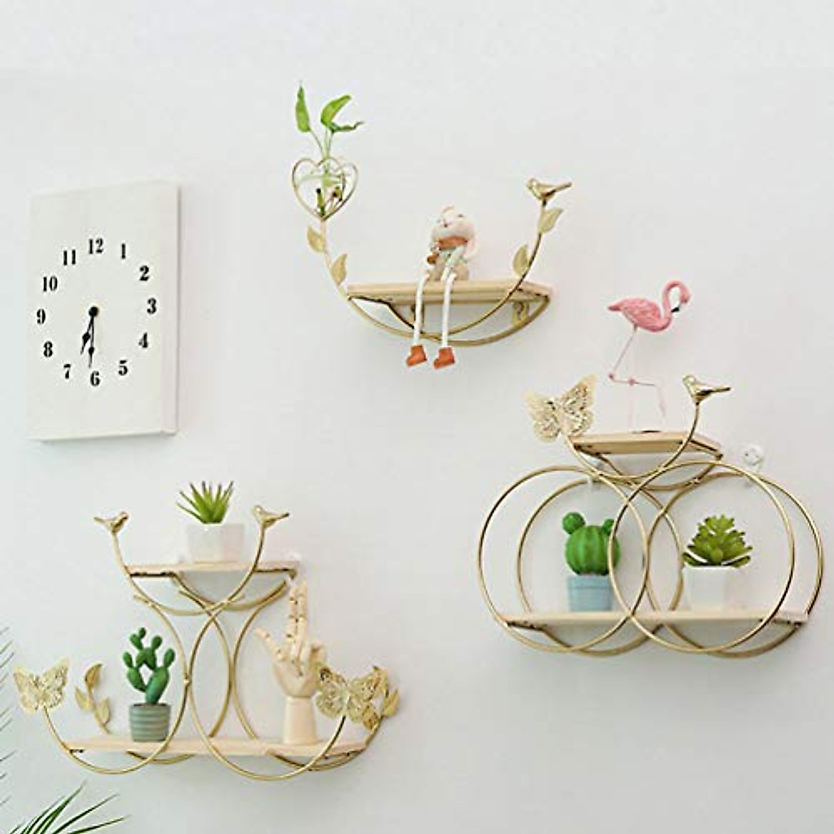 Cabilock Floating Shelves Wall Mounted Decorative Butterfly Bird Wire Floating Wall Shelf for Bedroom Living Room Office