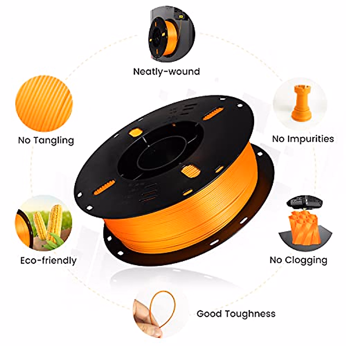 UVink 3D Printer Filament 1.75mm PLA Bubble-Free Low Warpage 1KG Bundle Compatible for Most FDM 3D Machines. (Orange)