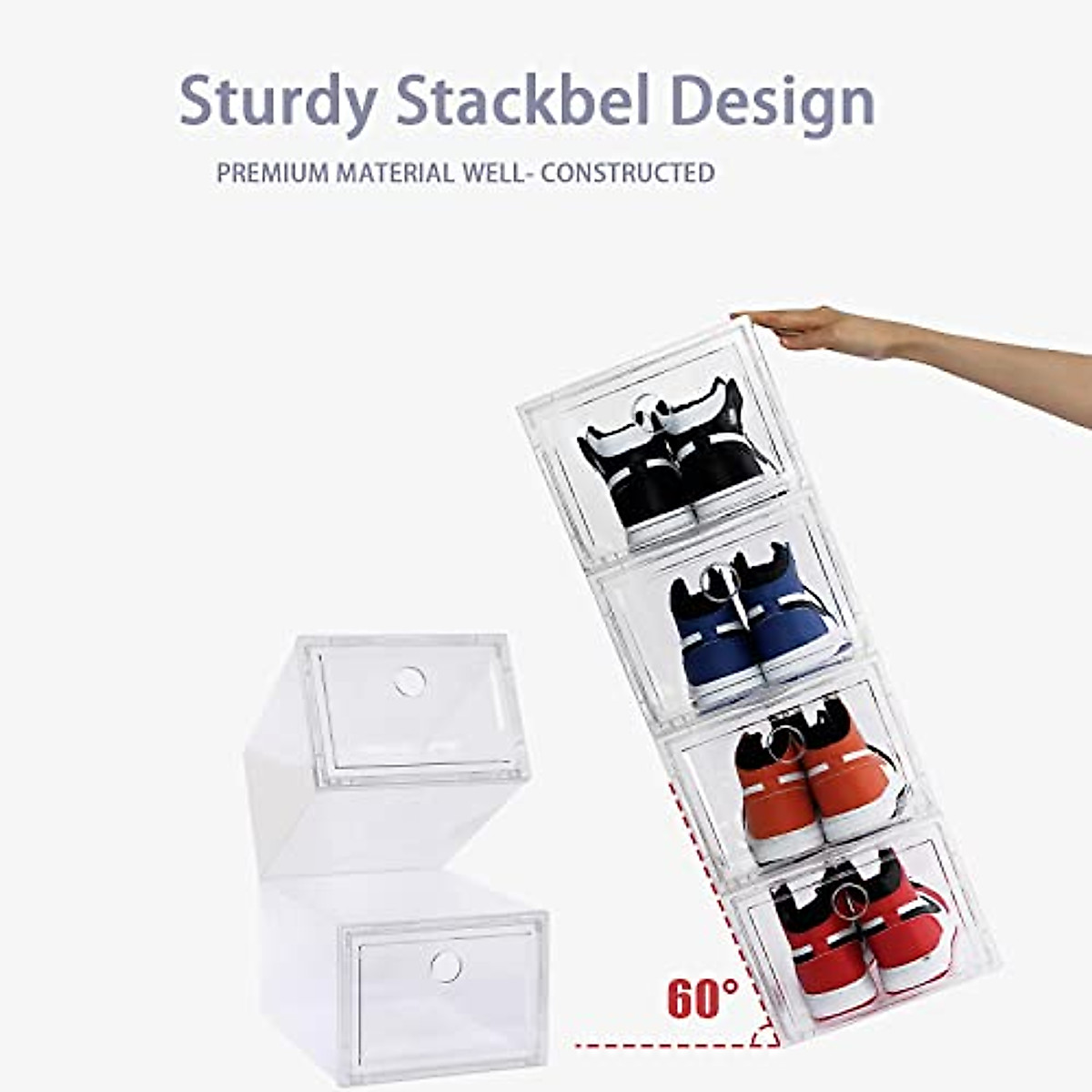 BVBOX 12 Pack Shoe Box Shoe Orgainzer Clear Shoe Storage Boxes XL Clear Plastic Stackable Shoe Cabinet Shoe Display Storage Boxes