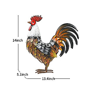 Kircust Garden Rooster Statues & Sculpture, Metal Chicken Animal Yard Art Lawn Ornament Figurines Artwork for Outdoor, Patio,Backyard and Home Kitchen Decoration