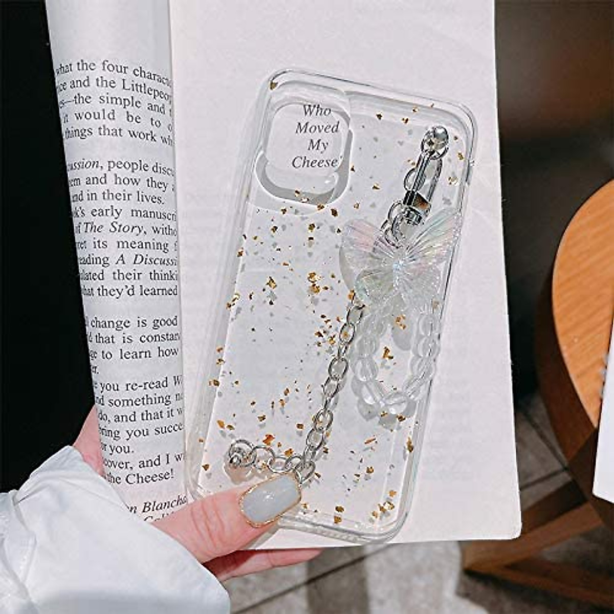 BONICI Girl Women Beautiful Gold Foil Goldleaf Transparent TPU Phone Case +Metal Bracelet Chain +Butterfly Lanyard, for iPhone 11, Full Protection (Scratch-resistant &Shockproof) -Silver
