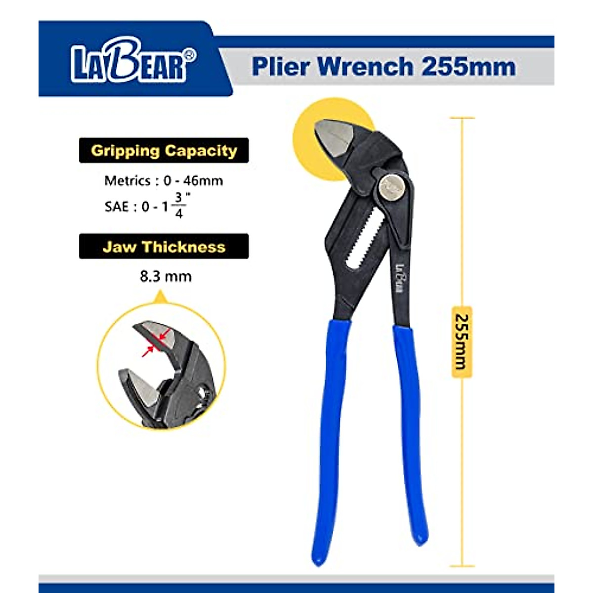 LABEAR- Pliers Wrench, Black Finish,10-Inch