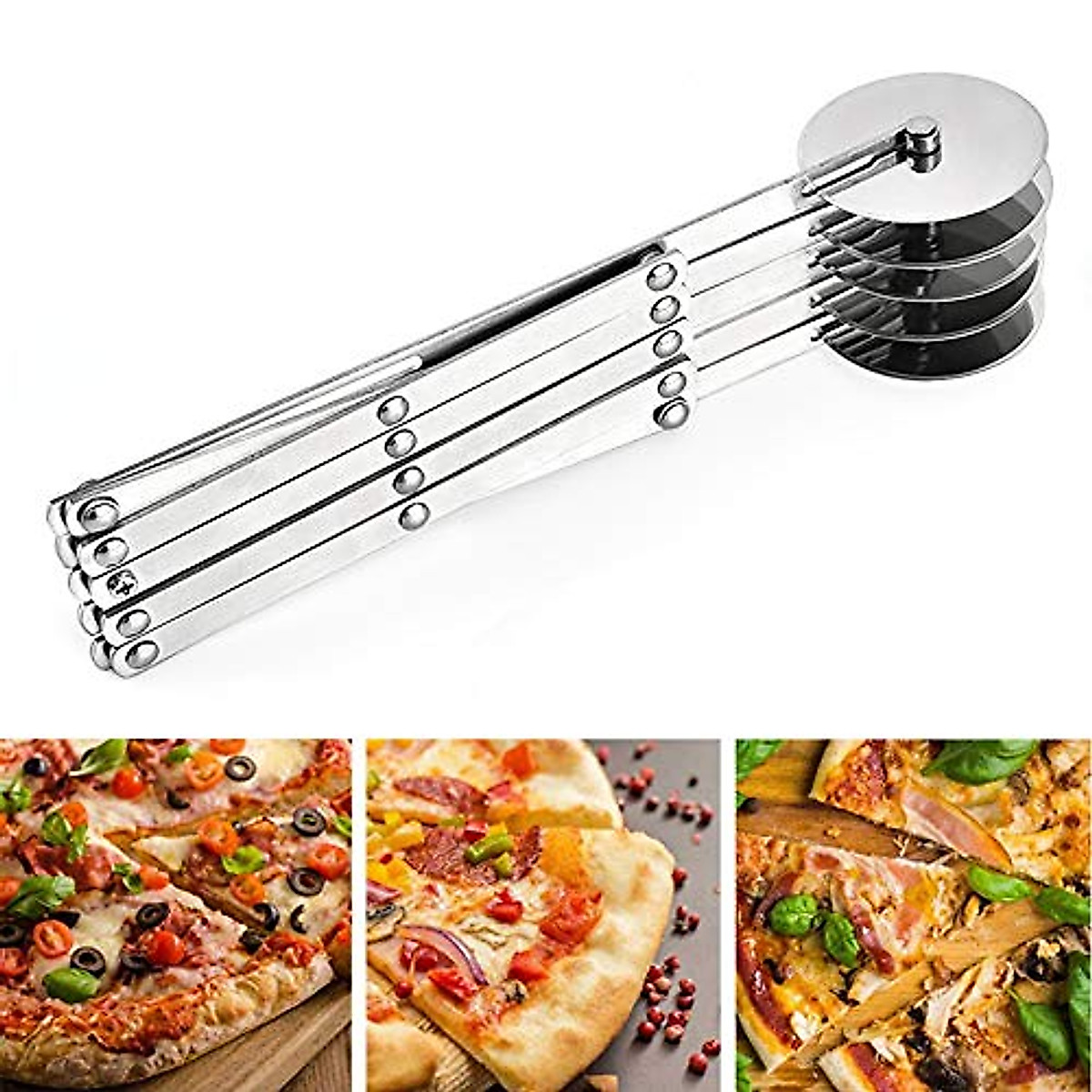 5 Wheel Pastry Cutter, Stainless Pizza Slicer, Expandable Pizza Slicer Multi-Round Pastry Knife Baking Cutter Roller Cookie Dough Cutter Divider