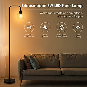 Modern LED Floor Lamp, Industrial Floor Lamps with Hanging Clear Glass Shade, Black Classic Reading Tall Lamp for Office, Standing Lamps for Living Room Study Room Bedroom Farmhouse(Bulb Incl.)