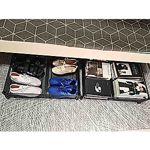 WenkeDigi Under-Bed Storage Organizer Foldable Metal Mesh Under-Bed Containers Bin With Rolling Wheels and Dust Proof Fabric Storage Bag, 2 Pack Black