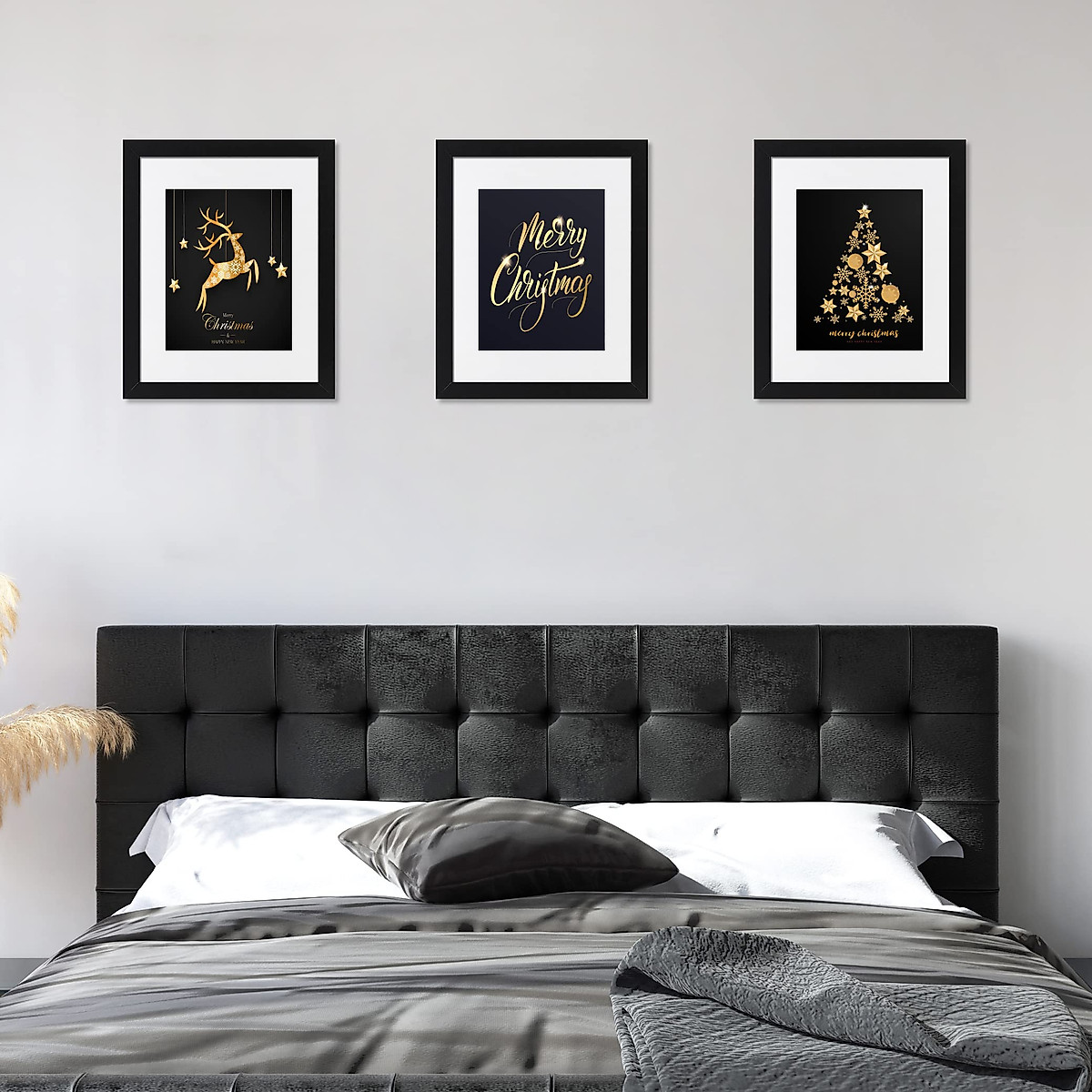 ELSKER&HOME 16x20 Picture Frame,Photos 11x14 with mat or 16 x 20 without Mat,Black Poster Frame Set of 3, Include 3 Wall Art Prints, Horizontal and Vertical Wall Mounting