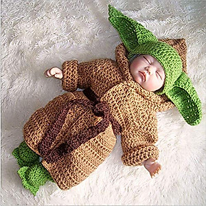 Crochet Star Wars Yoda Baby Costume Set, Baby Costume Photography Prop for Newborn Hand Mad Photography Prop Green