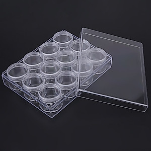 Plastic Container,Rectangle Clear Plastic Jewelry Beads Storage Box W/12 Round Bottle Container Tiny Jars 20g/15g(12 grid 15g)