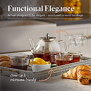 Teapot with Infuser for Loose Tea - 33oz, 4 Cup Tea Infuser, Clear Glass Tea Kettle Pot with Strainer & Warmer - Loose Leaf, Iced Tea Maker & Brewer