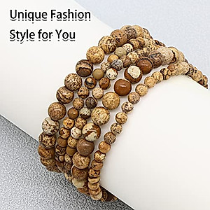 C&L Accessories Beaded Bracelets For Women Men and Teens 5 Pcs Natural Gemstone Bead Ball Bracelet Stretchable Elastic Bracelet (Paysage Jasper Bracelet)