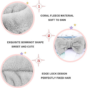 LADES Spa Headband - 3 Pack Bow Hair Band Women Facial Makeup Head Band Soft Coral Fleece Head Wraps For Shower Washing Face (Black+gray+white)