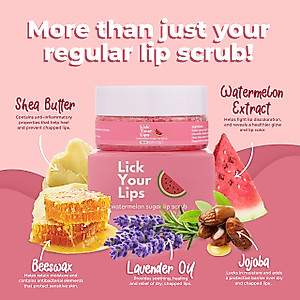Watermelon Sugar Lip Scrub for Dry, Cracked and Dark Lips – Lip Scrubber Exfoliator Organic Lip Scrubs Exfoliator and Moisturizer with Lip Brush – Vegan, Cruelty-Free Lip Care Products (20g)