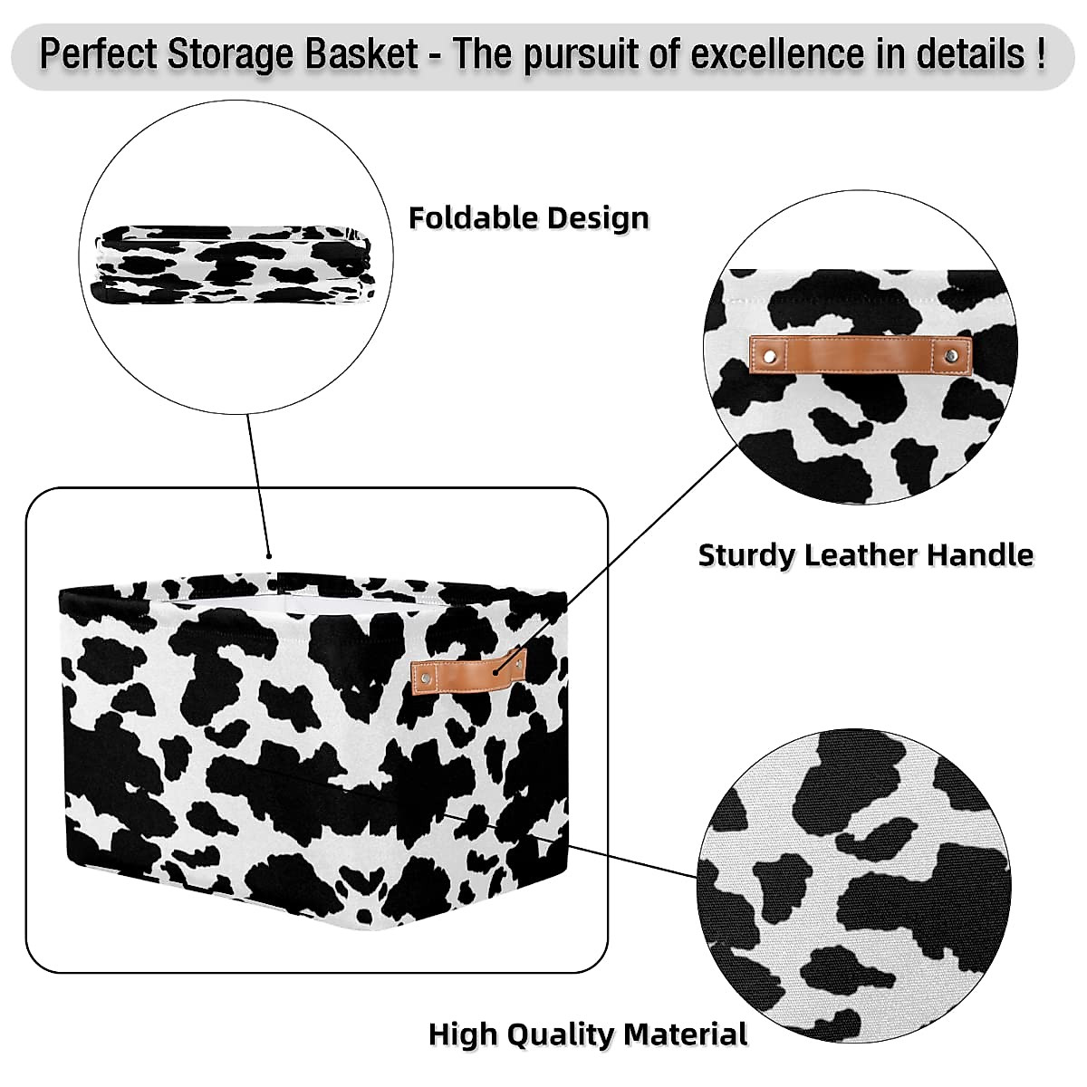 Cube Storage Bins Cow Print Storage Basket Fabric Rectangle Storage Bins Collapsible Nursery Storage Bin Organizer Basket Storage Box for Shelves, Closet