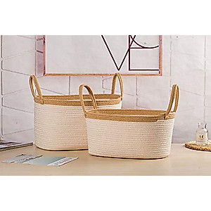 YUKIMOCOO Rope Basket with Handles, Small Storage Basket, Woven Rope Basket Baby and Kids Room Toy Storage, Towel Storage Basket, Store Basket, Basket for Candy- (S Square 21 cm 20 cm 23 cm) …