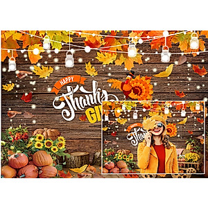 Dudaacvt 8x6ft Thanksgiving Photography Backdrop Rustic Wooden Floor Barn Harvest Background Thanksgiving Turkey Autumn Pumpkins Backdrop Thanksgiving Party Decoration Backdrop D643