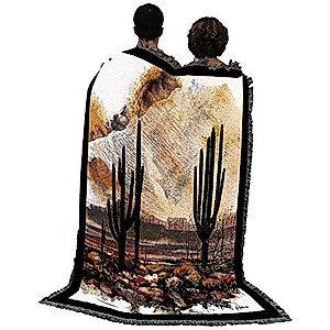 Sonoran Sentinels Blanket by Adin Shade - Southwest Scenic - Gift for Horse Lovers - Western Tapestry Throw Woven from Cotton - Made in The USA (72x54)