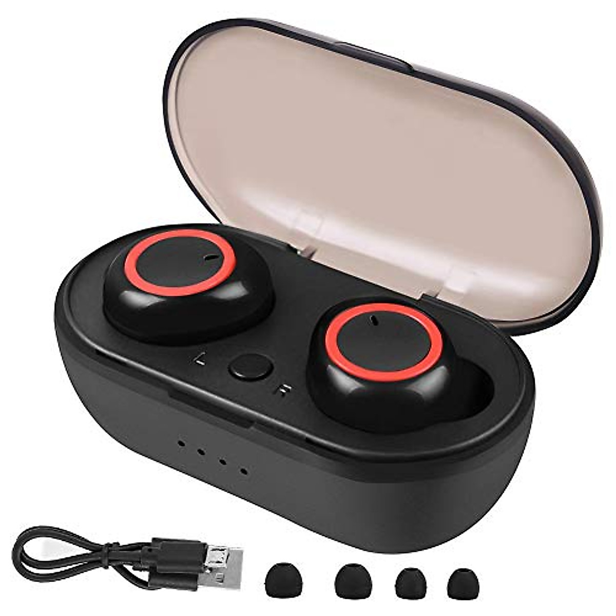 Bluetooth Earphone, TWS Mini Bluetooth Wireless Headphone with HiFi Stereo Sound Magnetic Charging Binaural Call Sports Earphone with Charging case for iOS, Android.(Black)