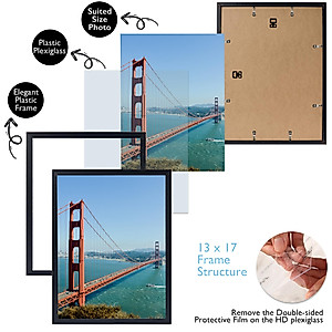 HEYTUYA 13x17 inch Picture Frame Black for Wall Hanging, Poster Frame, Wall Gallery Photo Frame with Shatter Resistant Plexiglas, Black