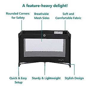 Dream On Me Zazzy Portable Playard with Bassinet in Black, Packable and Easy Setup Baby Playard, Lightweight and Portable Playard for Baby with Mattress and Travel Bag