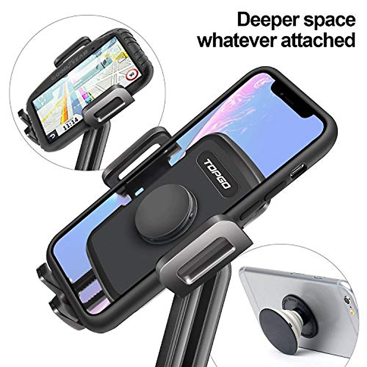 TOPGO Cup Holder Phone Holder, [No Shaking & Stable & Adjustable Pole] Car Cup Holder Phone Mount, Cell Phone Cradle for iPhone 14, Samsung and More Smart Phone(Black)