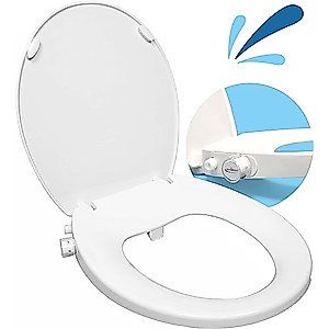 GenieBidet Slow-Close Round Bidet Toilet Seat, Stealth Bidet Attachment for Toilet Seat, Adjustable Self-Cleaning Nozzles, T Adapter & Bottle Bidet included