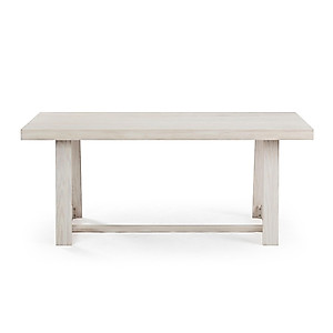 Plank+Beam 72 Inch Farmhouse Dining Table, Large Wooden Rectangular Dinner Table for Dining Room, Home Office, Living Room Furniture, Easy Assembly, White Sand Wirebrush