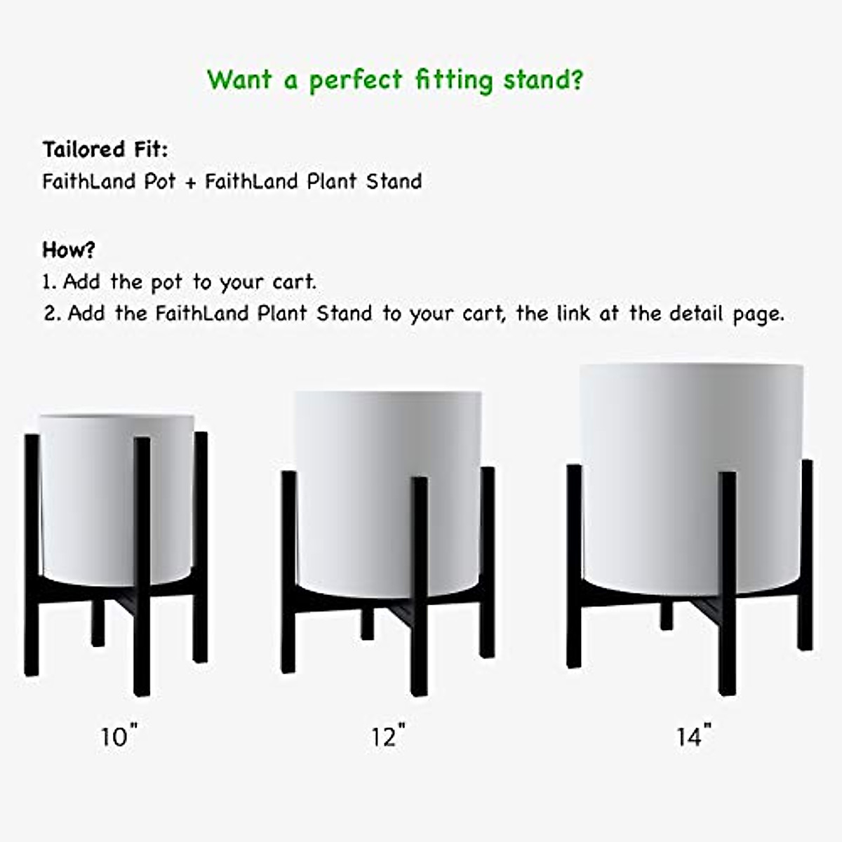 FaithLand Plant Pot 12 inch - Perfectly Fits Mid-Century Modern Plant Stand - Drainage Plug and Drainage Mesh Screen - Matte White