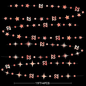 Rose Gold 22nd Birthday Decorations Number 22 Circle Dot Star Garland Streamer Bunting Banner Backdrop for Womens Feeling 22 Twenty Two Year Old Birthday Happy 22th Anniversary Party Supplies