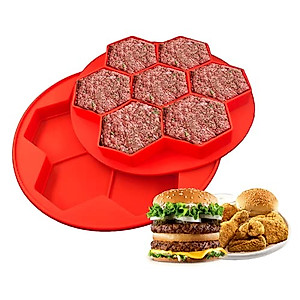 MYLAIM Hamburger Patty Maker,Silicone Burger Press And Freezer Container,7 In 1 Small Multiple Burger Shaper Mold,Meat Slider Shape Trays,Ground Beef Freezer Storage Containers