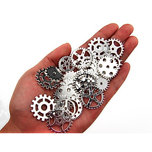 ALL in ONE MAHAVIMOKSA 200 Grams Steampunk Gear Wheel Charms Cog Connectors Pendants Jewelry Finding DIY Craft (Silver)