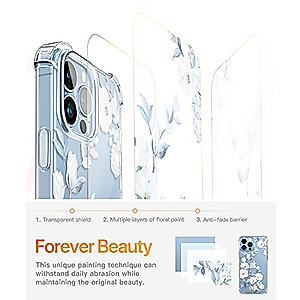 GVIEWIN for iPhone 13 Pro Max Case with Screen Protector + Camera Lens Protector, Soft Shockproof Clear Floral Phone Protective Case Cover for Women Girls, Flower Pattern Design (Hibiscus)