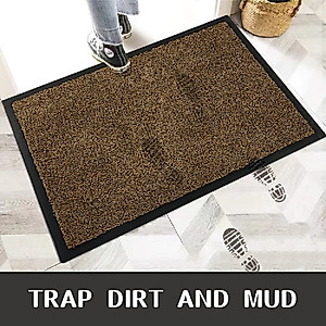 Matace Microfiber Super Absorbent Home Entrance Door Mat, Indoor and Outdoor Floor Mat with Non Slip Backing, Dirt and Mud Trapper Front Door Rug for Entryway (24"x36", Brown)
