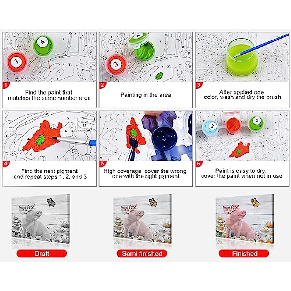 TISHIRON Paint by Number for Adults Cute Pig Adult Paint by Numbers Kits Art Paint by Numbers for Beginner Kids Gift Home Wall Decor(16x20inch).