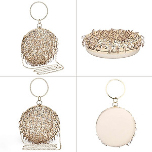 Tanpell Womens Evening Bag Round Beaded Clutch Handbag Sequins Bridal Wedding Purse for Cocktail Party (Gold)