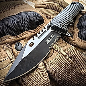 Spring Assisted Open SAWBACK BOWIE Tactical Rescue Pocket Knife EDC (Basic pack)