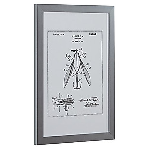 Amazon Brand – Stone & Beam Modern Silver Ink Reprint of Fishing Lure Patent Wall Art, Silver Frame, 15" x 21"