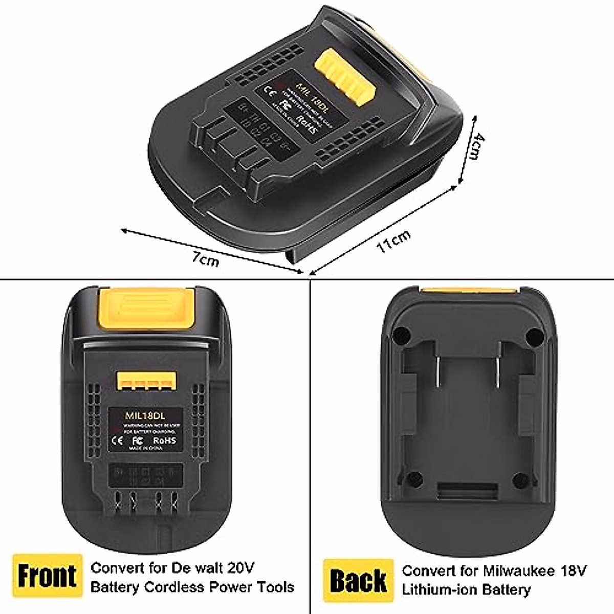 JYJZPB Battery Adapter MIL18DL Converter for Dewalt to Milwaukee Battery Adapter, Compatible for Milwaukee 18V M18 Lithium Tool Battery for Dewalt 20V Cordless Tools