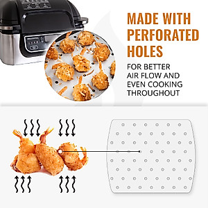 Air Fryer Parchment Paper For Ninja Foodi Grill 5-in-1 AG301, 4qt Ninja Foodi Accessories, Air Fryer Accessories, 100pcs Air Fryer Liners, Heat Resistant Mat for Ninja Fryer Cookware by INFRAOVENS