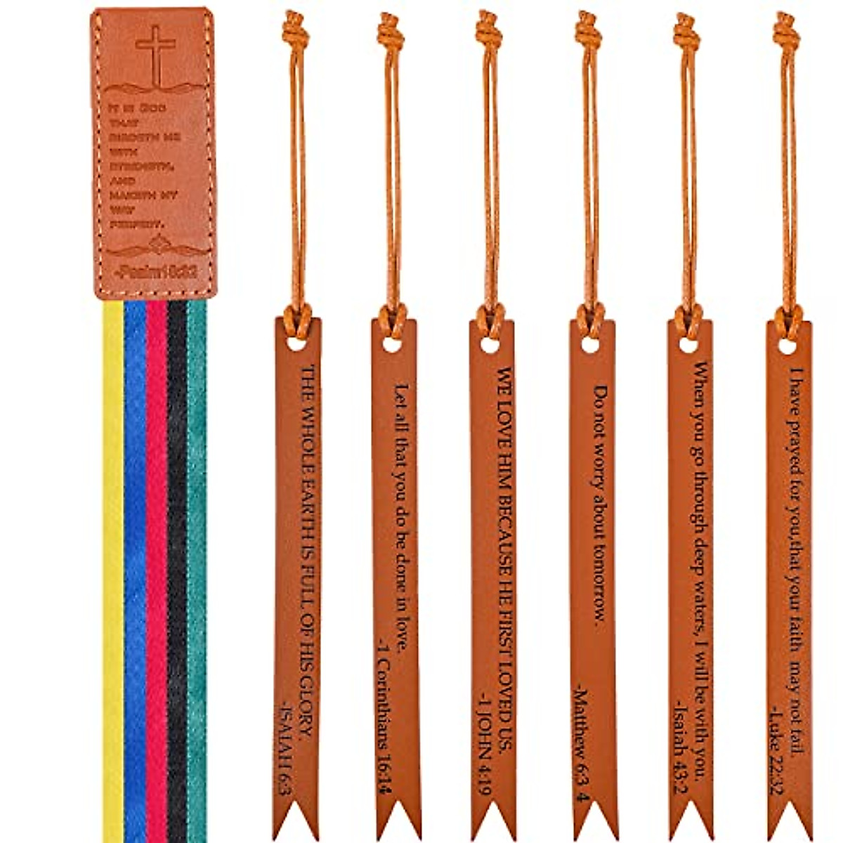 Lunpliran Bible Bookmark Christian Leather Bookmark with Inspirational Verse Christmas Christian Gifts Church Gifts for Men Women, 7 Pieces