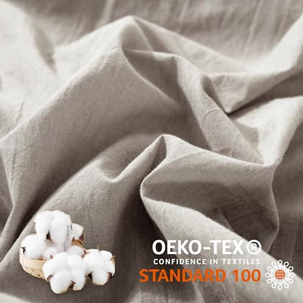 ATsense Duvet Cover King Size, 100% Washed Cotton Linen Feel Super Soft Comfortable, 3-Piece Tannish Linen Grey Duvet Cover Bedding Set, Durable and Easy Care, Simple Style Farmhouse Comforter Cover