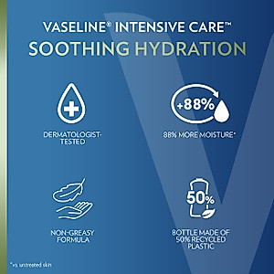 Vaseline Intensive Care Body Lotion for Dry Skin Soothing Hydration Lotion Made with Ultra-Hydrating Lipids + 1% Aloe Vera Extract to Refresh Dehydrated Skin 20.3 oz, Pack of 3