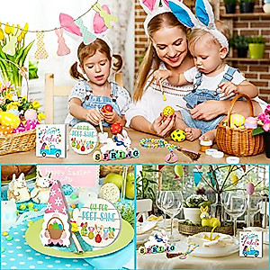 10 Pieces Easter Tiered Tray Decoration Hello Spring Tiered Tray Decor Farmhouse Wood Decor Fresh Flower Market Home Gnome 3D Sign Seasonal Bloom Butterfly Kitchen Wooden Ornament (Rabbit Style)