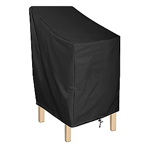 ANMINY Waterproof Patio Chair Covers Outdoor High Back Stackable Dining Bar Stool Lawn Chair Cover Furniture Protector Sun Resistant - Black, Pack of 1