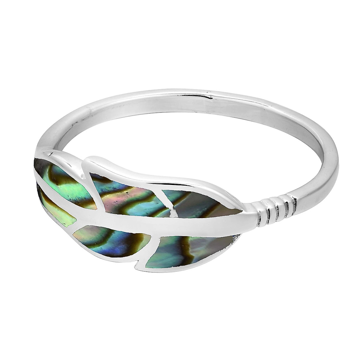 AeraVida Floating Feather Abalone Shell Inlay .925 Sterling Silver Ring, shell, not known,
