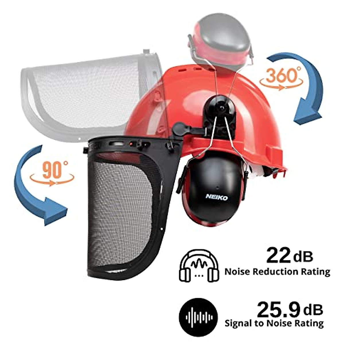 NEIKO 53889A Safety Face Shields, Forestry Helmet with Shield and Earmuffs, Chainsaw Helmet with Face Shield, Hard Hat Safety Gear Equipment, Protective Face Shield and Mesh Shield for Face Protection
