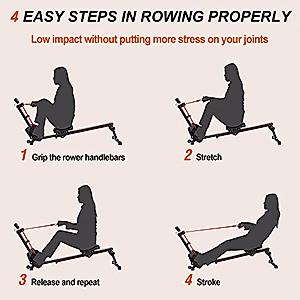 Rowing Machines for Home Use, Foldable Rowing Machine, Elastic Rower Indoor Row Machine with 3 Adjustable Levels, LCD Display & Comfortable Seat Cushion (Black&Red)