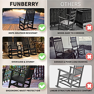 FUNBERRY Outdoor Rocking Chairs Set of 2, HDPE All Weather Poly Lumber Rocker, High Back Patio Rockers Easy Assembly