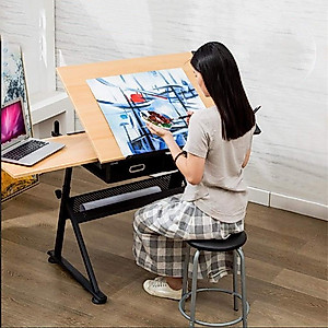 EESHHA Drawing Table Drafting Table with Storage, Height Adjustable Tiltable Art Desk, Maple Panel Drawing Desk, for Work Study Painting Craft Table