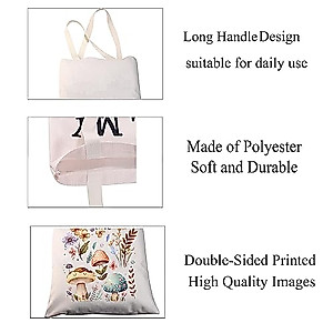CMNIM Mushroom Tote Bag Canvas Aesthetic Mushroom Canvas Tote Bag for Women Reusable Grocery Bag School Book bag Tote (Mushroom Tote Bag)